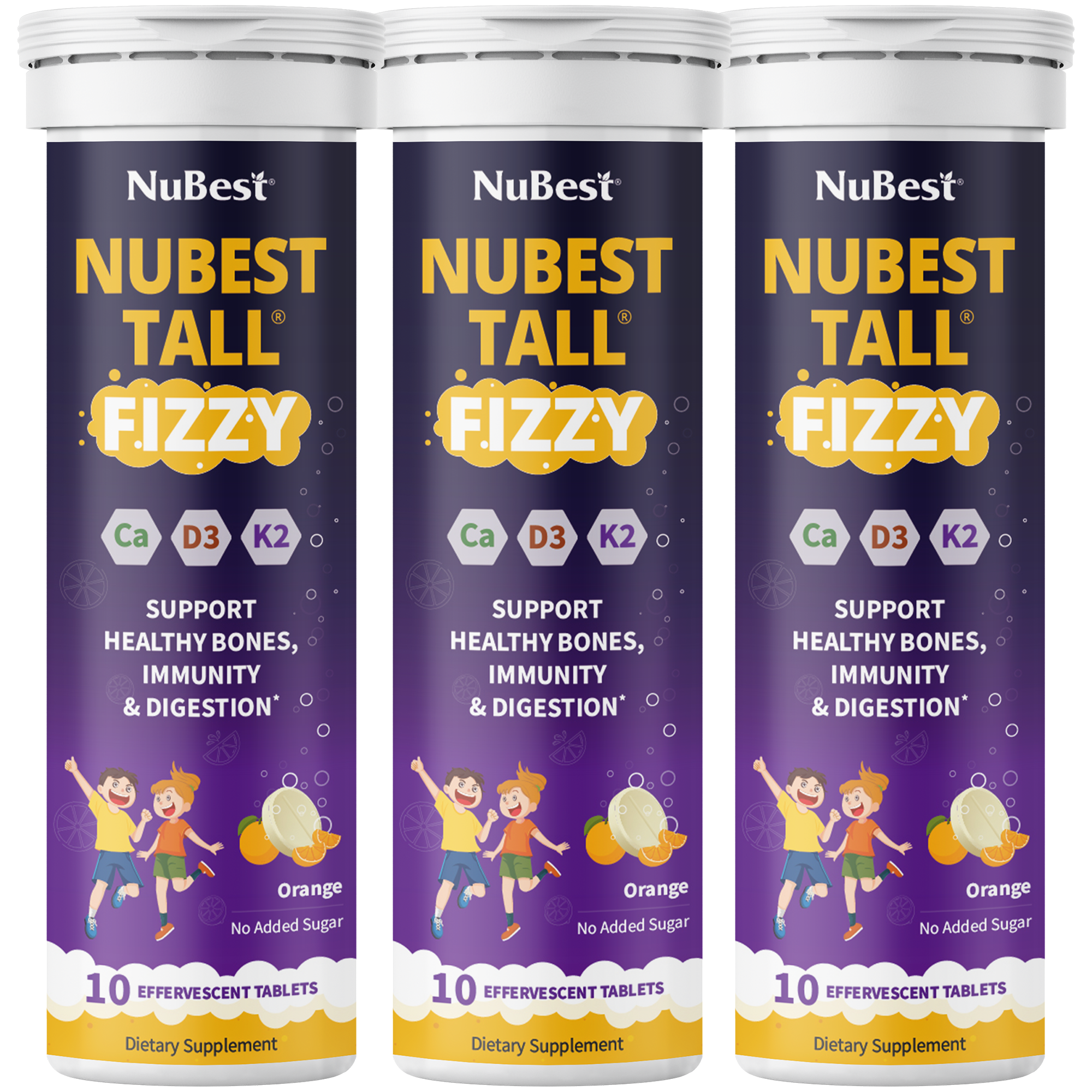 NuBest Tall Fizzy, Effervescent Tablets for Ages 4+, Orange Flavor, 10
