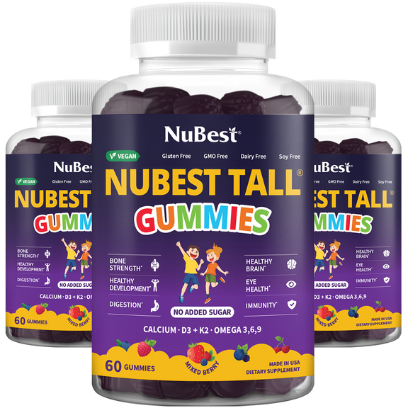 NuBest Tall Gummies for Ages 2+ & Teens, No Added Sugar, 60 Vegan Gummies