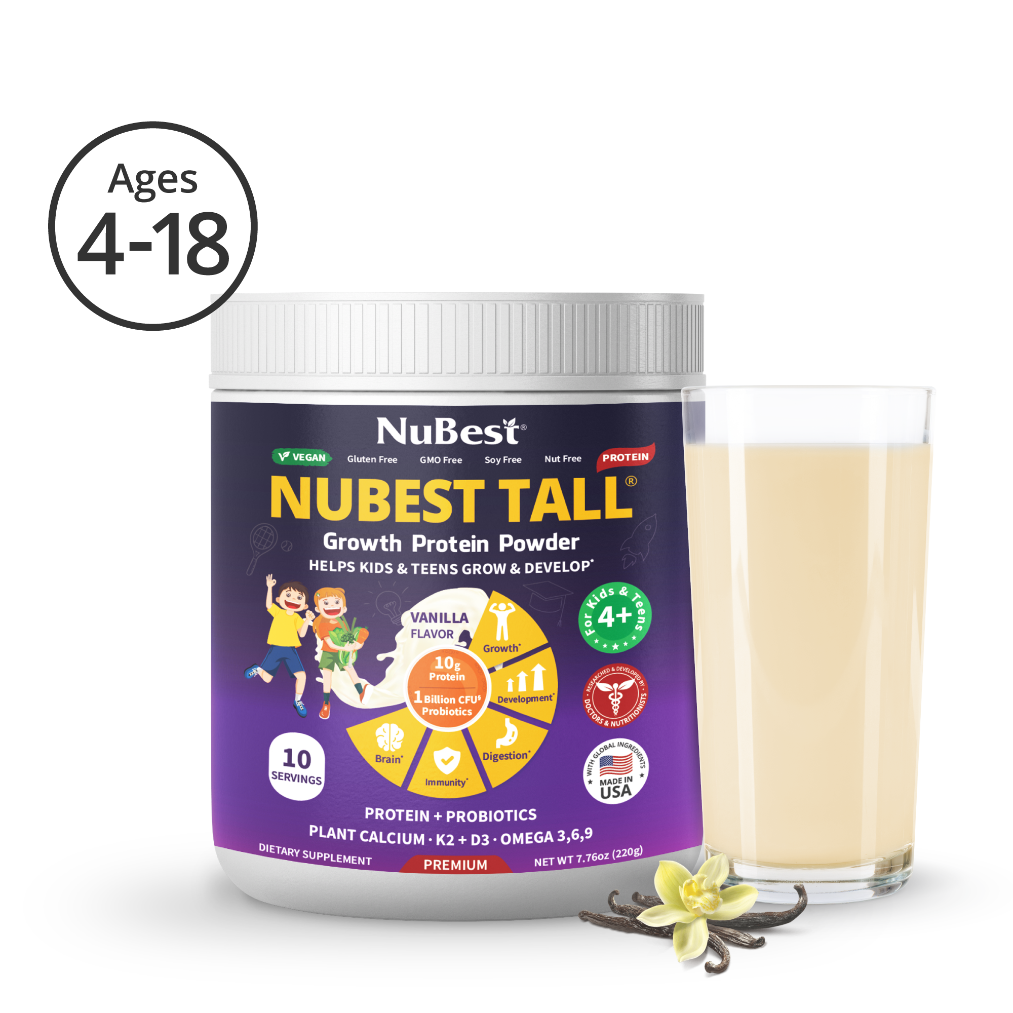 NuBest Tall Protein, Vanilla Shake for Ages 4+, 10 vegan servings ...