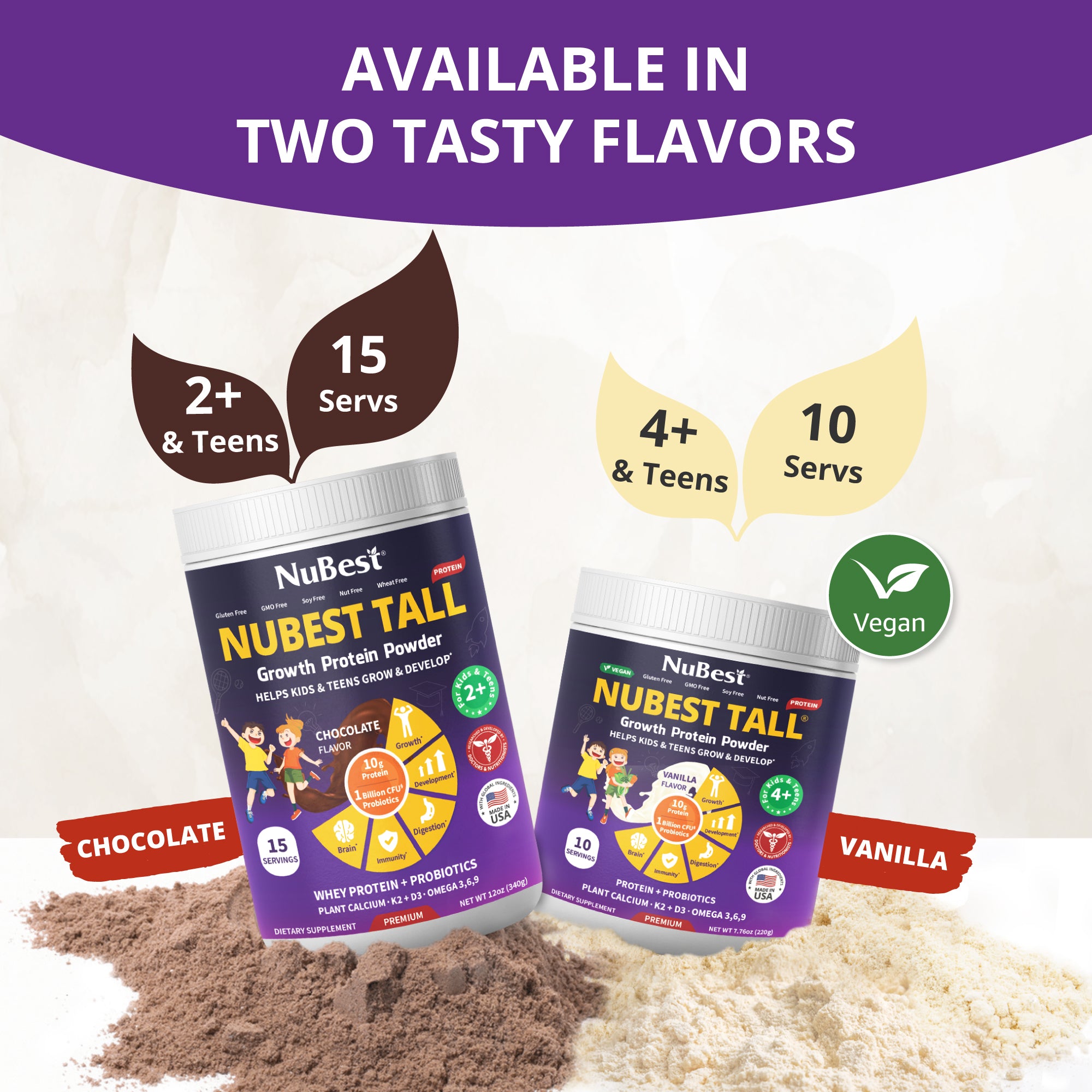 NuBest Tall Protein Vanilla Shake for Kids Ages 4+, 10 Vegan Servings