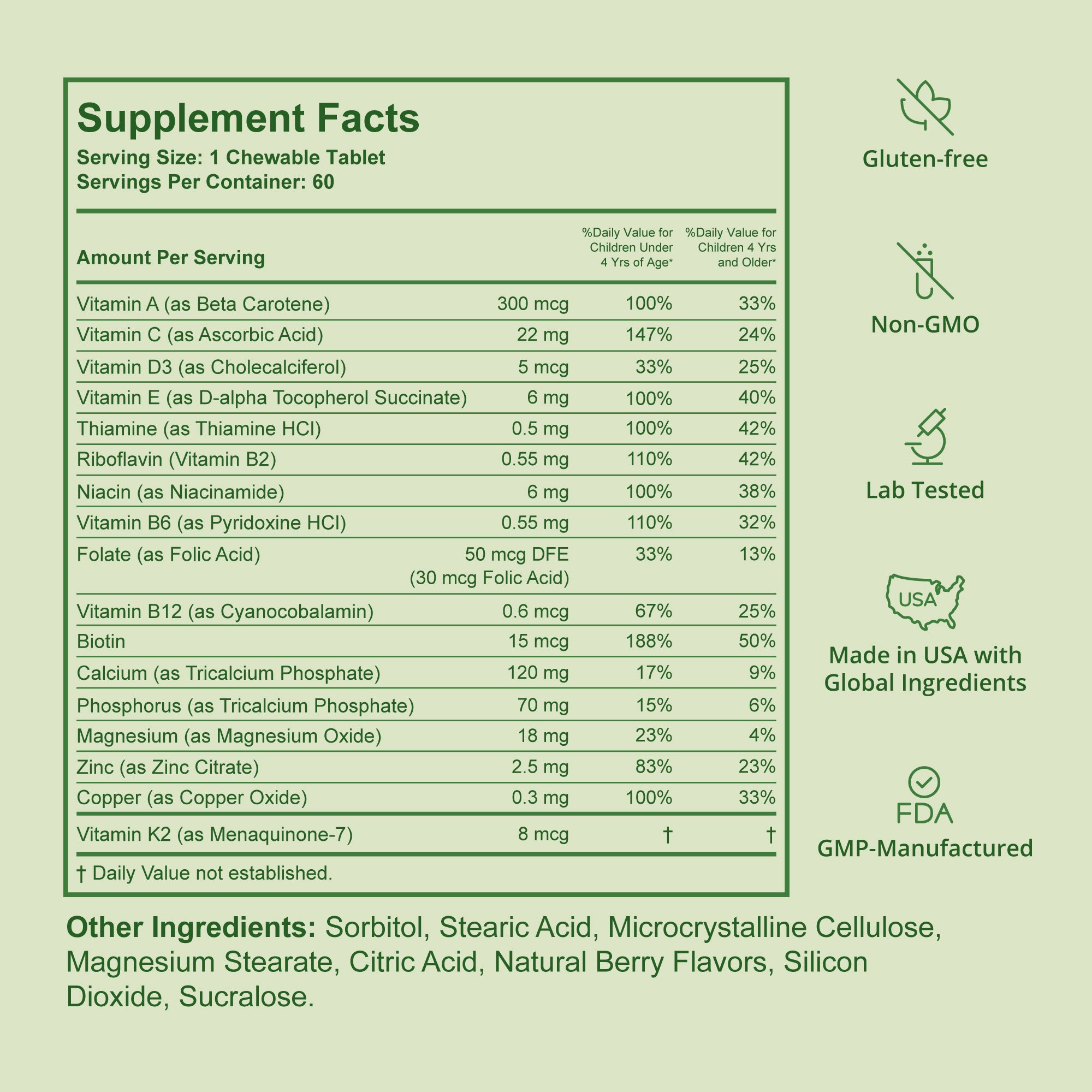 NuBest Tall Kids, Multivitamins For Kids Ages 2-9, Berry Flavor, 60 ...
