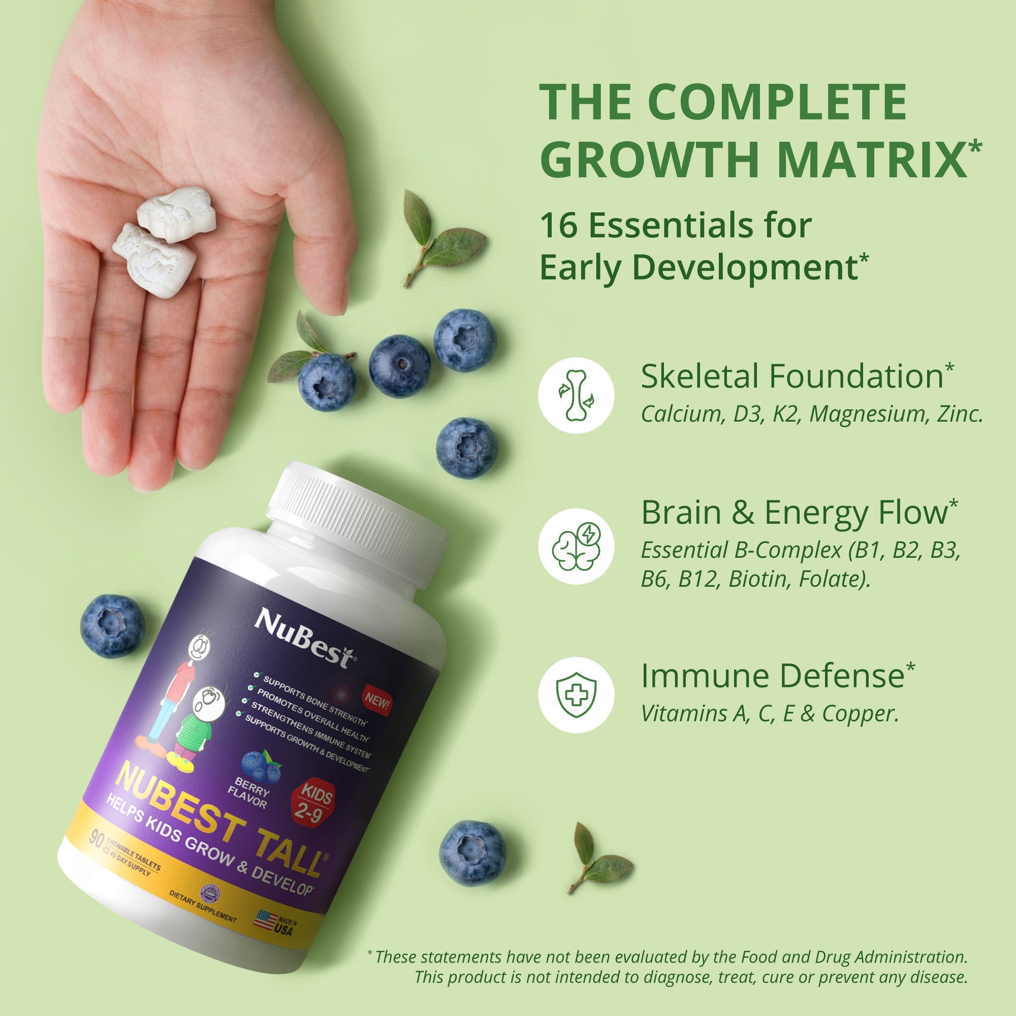 NuBest Tall Kids, Multivitamins For Kids Ages 2-9, Berry Flavor, 90 ...